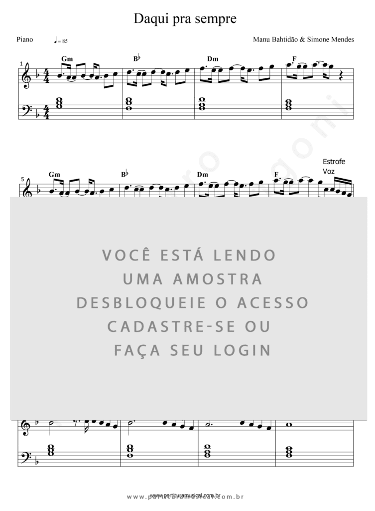 Daqui pra Sempre - Manu Bahtidão e Simone Mendes (Piano) | Partitura ...