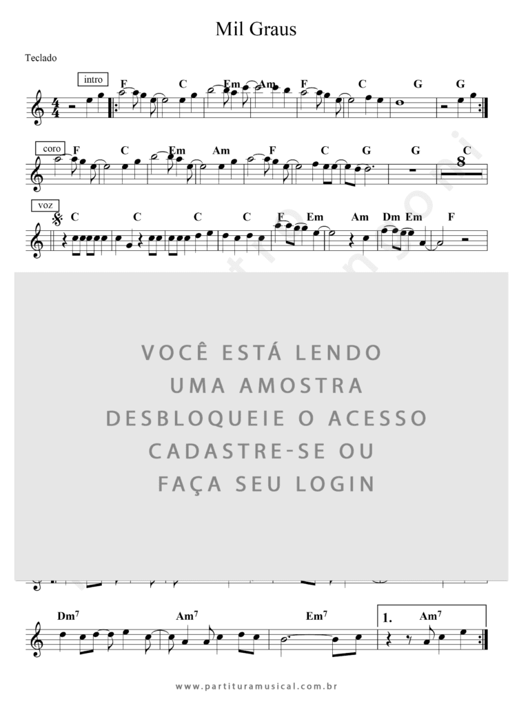 Mil Graus - Renascer Praise (Teclado) | Partitura Musical