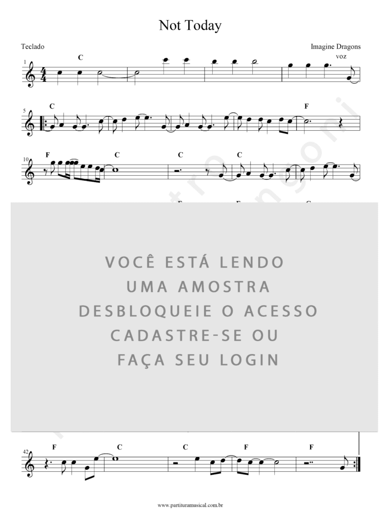 Not Today - Imagine Dragons (Teclado) | Partitura Musical