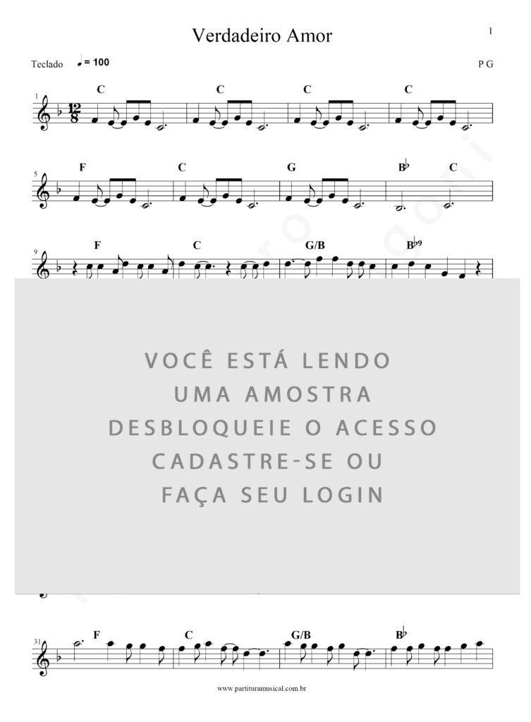 Verdadeiro Amor - PG (Teclado) | Partitura Musical