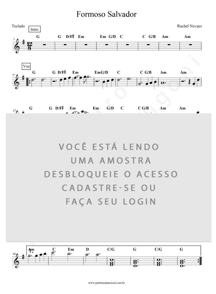 Formoso Salvador - Rachel Novaes (Teclado) | Partitura Musical