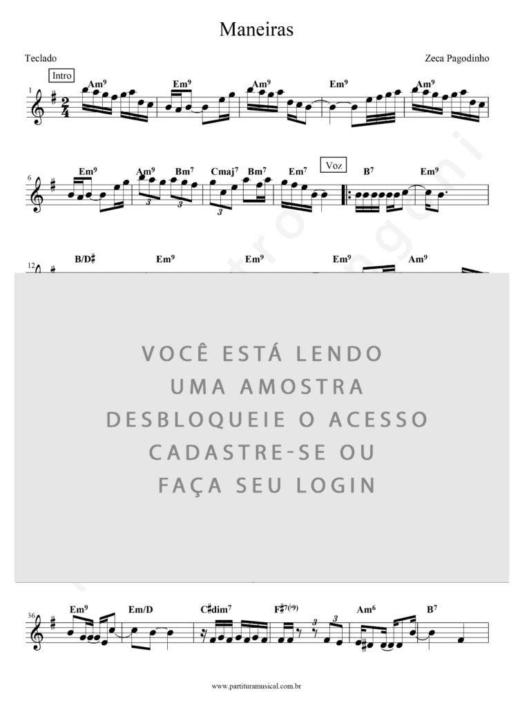 Maneiras - Zeca Pagodinho (Teclado) | Partitura Musical