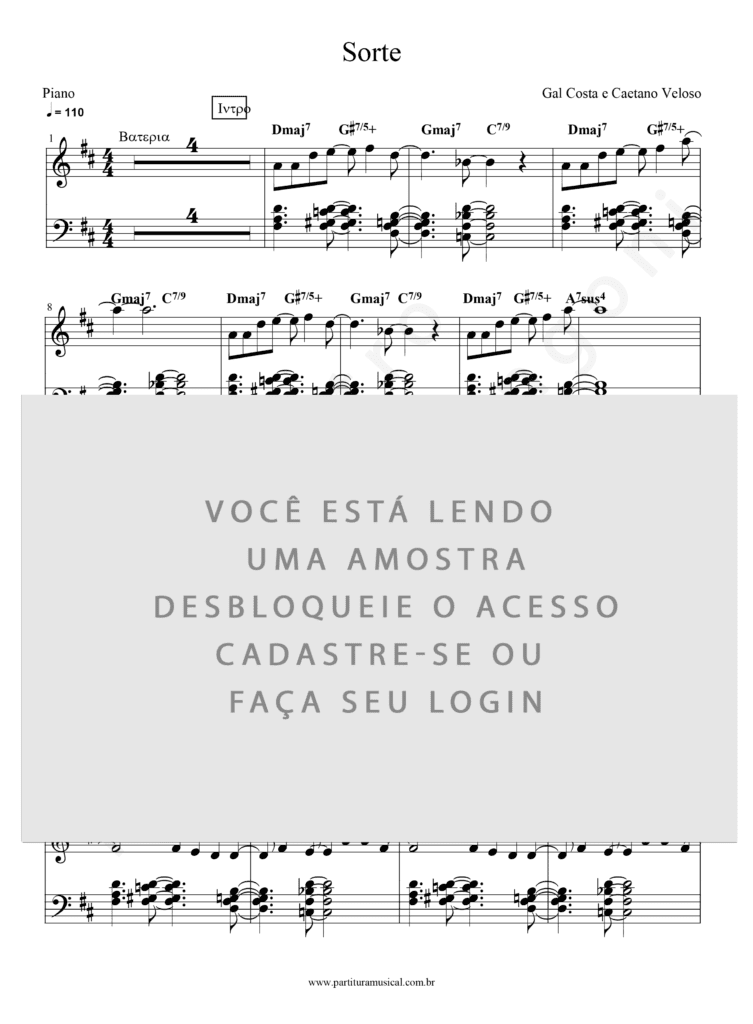 Sorte (part. Gal Costa) - Caetano Veloso (Piano) | Partitura Musical