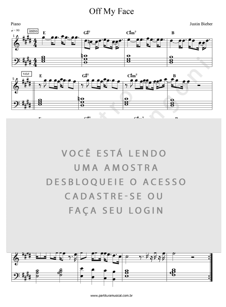 Off My Face Justin Bieber Piano Partitura Musical